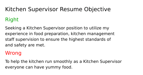 Top 16 Kitchen Supervisor Resume Objective Examples