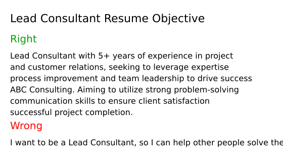 Top 17 Lead Consultant Resume Objective Examples | ResumeCat