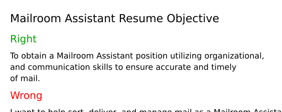 Top 16 Mailroom Assistant Resume Objective Examples
