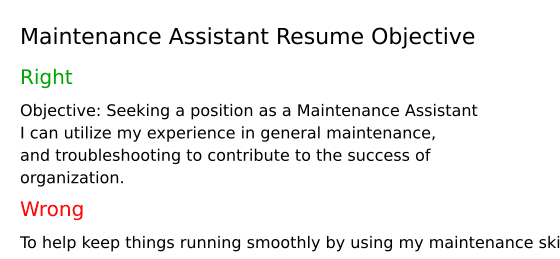 Top 16 Maintenance Assistant Resume Objective Examples