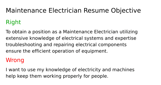 Top 17 Maintenance Electrician Resume Objective Examples