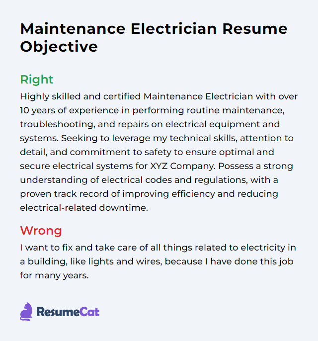 Top 17 Maintenance Electrician Resume Objective Examples
