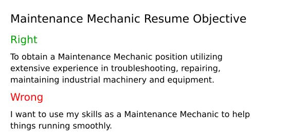 Top 18 Maintenance Mechanic Resume Objective Examples