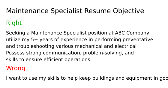 Top 16 Maintenance Specialist Resume Objective Examples