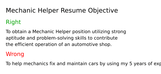 Top 16 Mechanic Helper Resume Objective Examples | ResumeCat