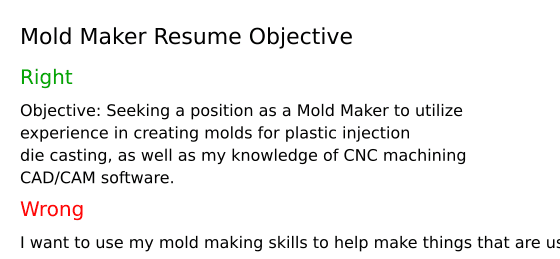 Top 16 Mold Maker Resume Objective Examples | ResumeCat