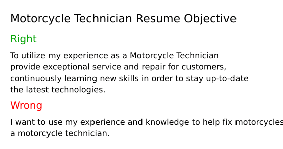 Top 18 Motorcycle Technician Resume Objective Examples