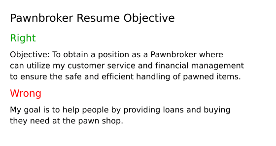 Top 16 Pawnbroker Resume Objective Examples | ResumeCat