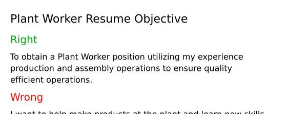 Top 17 Plant Worker Resume Objective Examples | ResumeCat