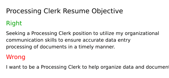 Top 17 Processing Clerk Resume Objective Examples