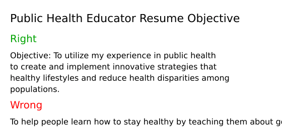 Top 17 Public Health Educator Resume Objective Examples