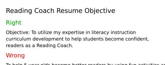Top 16 Reading Coach Resume Objective Examples | ResumeCat