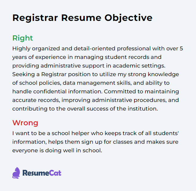 Top 17 Registrar Resume Objective Examples ResumeCat