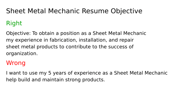Top 18 Sheet Metal Mechanic Resume Objective Examples