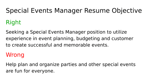 Top 17 Special Events Manager Resume Objective Examples