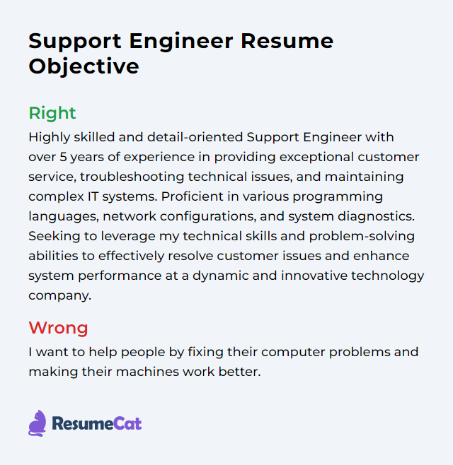 Top 17 Support Engineer Resume Objective Examples