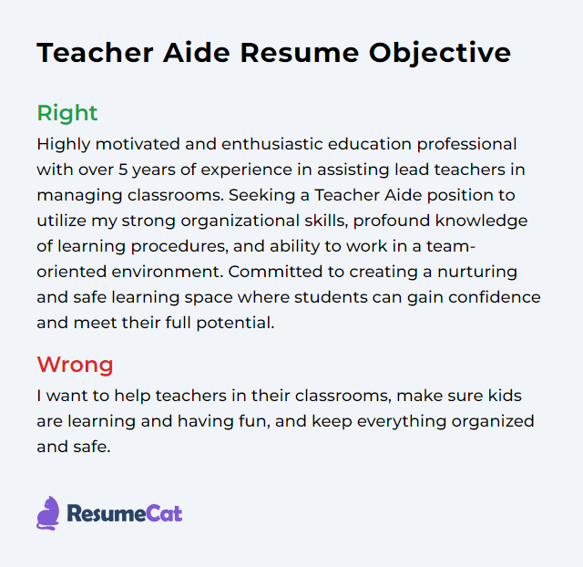 Top 17 Teacher Aide Resume Objective Examples ResumeCat