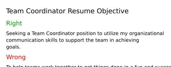 Top 17 Team Coordinator Resume Objective Examples