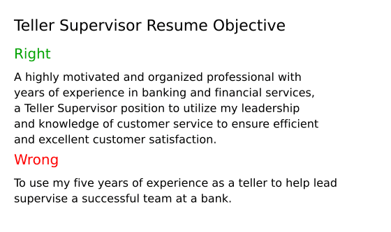 Top 18 Teller Supervisor Resume Objective Examples