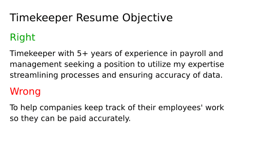 Top 16 Timekeeper Resume Objective Examples | ResumeCat