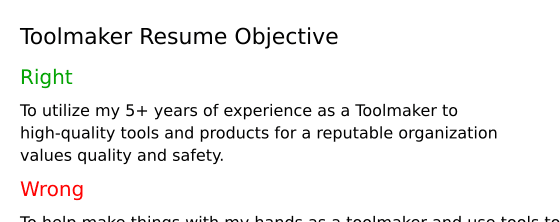 Top 18 Toolmaker Resume Objective Examples | ResumeCat