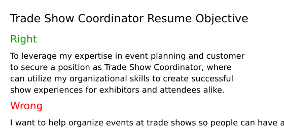 Top 17 Trade Show Coordinator Resume Objective Examples