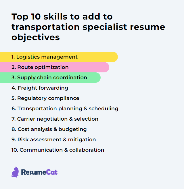 Top 18 Transportation Specialist Resume Objective Examples
