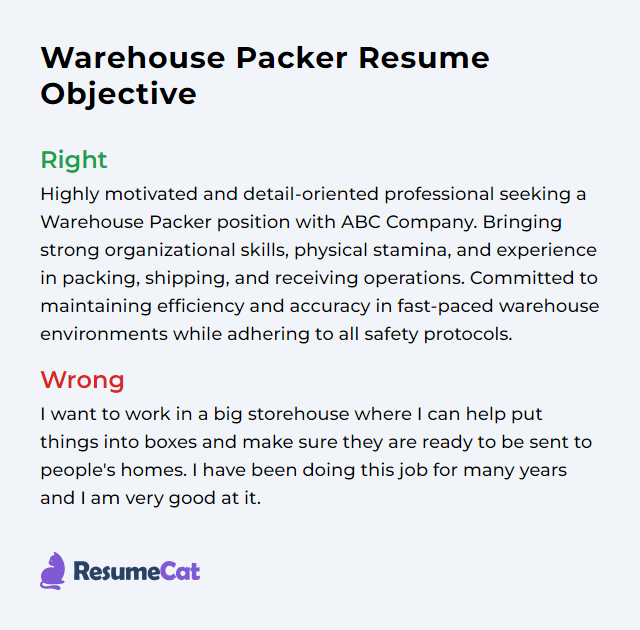 Top 16 Warehouse Packer Resume Objective Examples