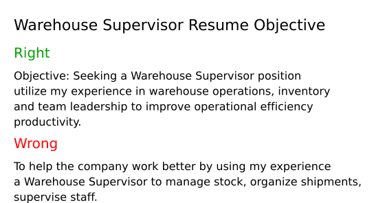Top 17 Warehouse Supervisor Resume Objective Examples